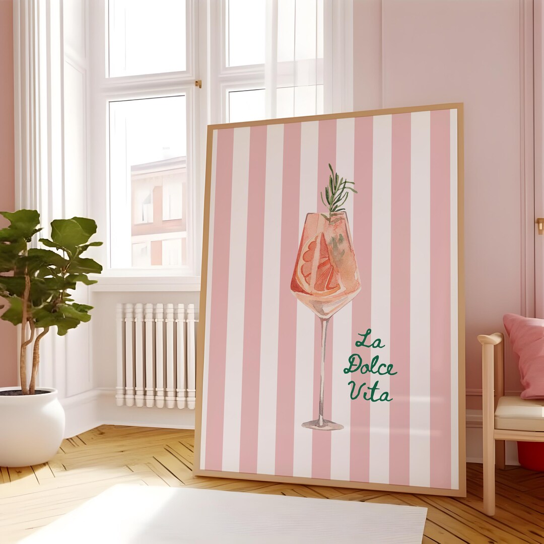 Pink Aperol Spritz Print Girly Preppy La Dolce Vita Cocktail Bar Cart ...
