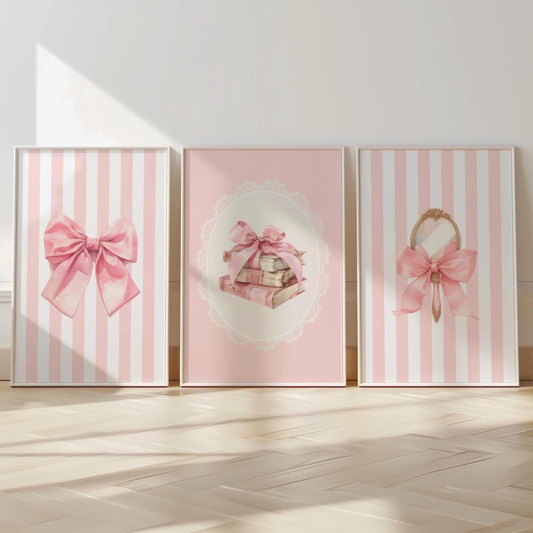 Pink Bow Bookstack Print Set of 3 Coquette Dorm Decor Digital Download ...