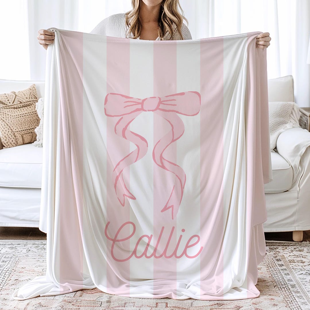 Personalized Pink Bow Name Blanket Coquette Room Decor Preppy College ...