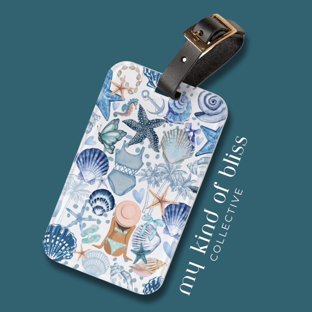 Beachy Luggage Tag Cute Girly Coastal Bag Tag Womens Beach Vacay Travel ...