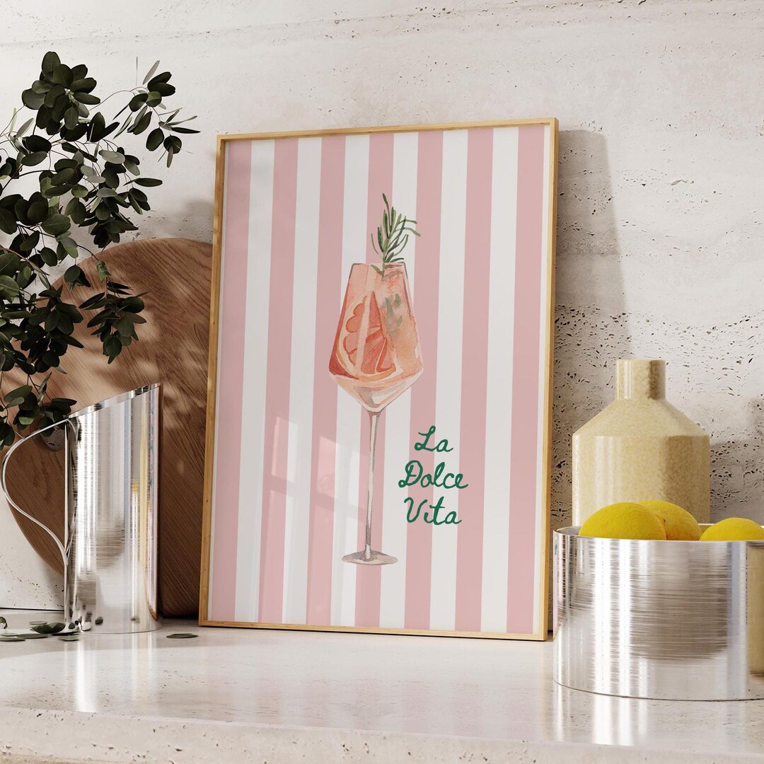 Pink Aperol Spritz Print Cocktail Bar Cart Art La Dolce Vita Aperol ...