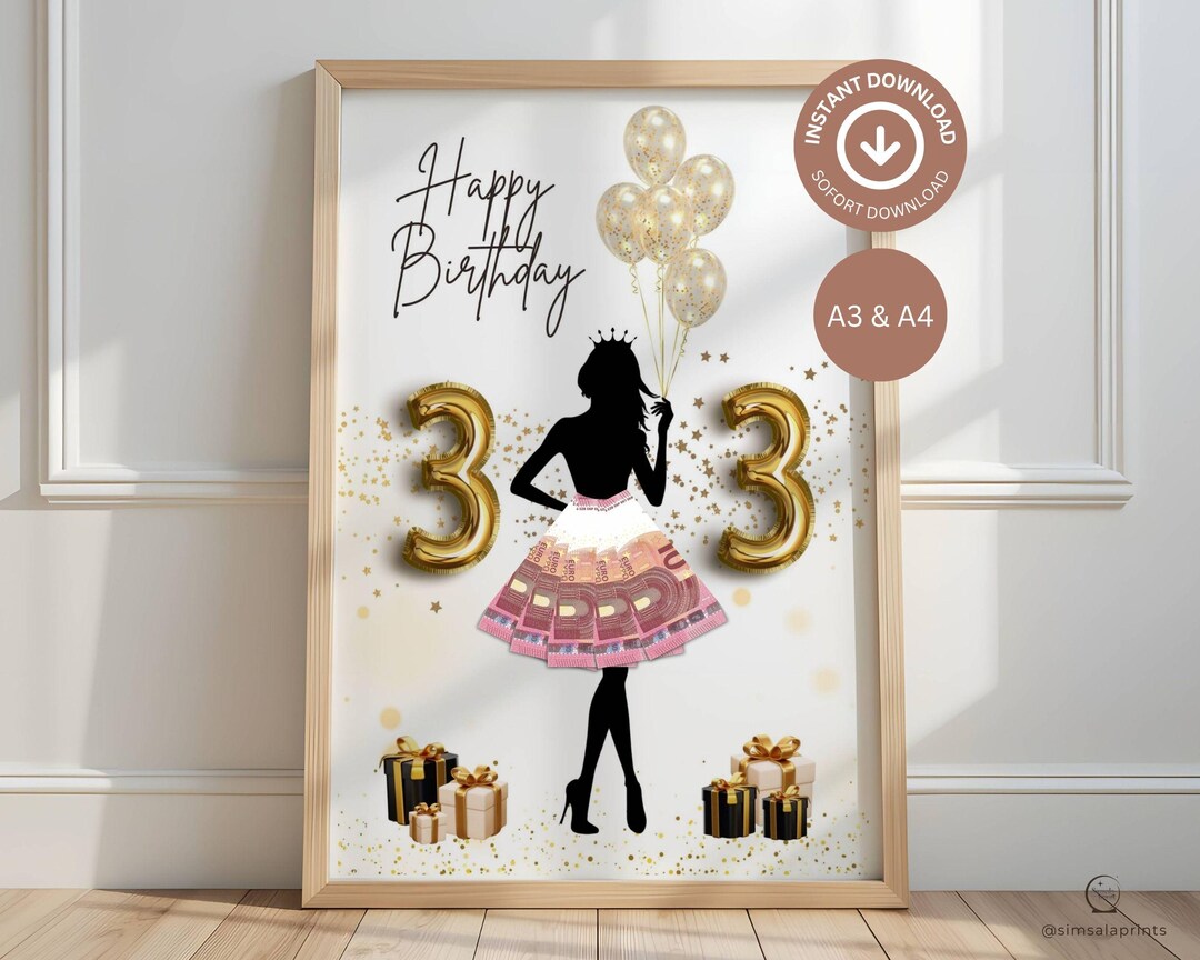 Cash Gift for a 33rd Birthday – DIY Template | PDF to Print | for Best ...