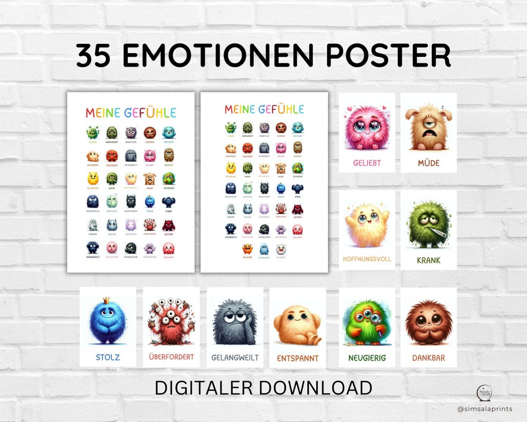 35 Monster Emotions Poster Set Understanding Emotions Montessori ...