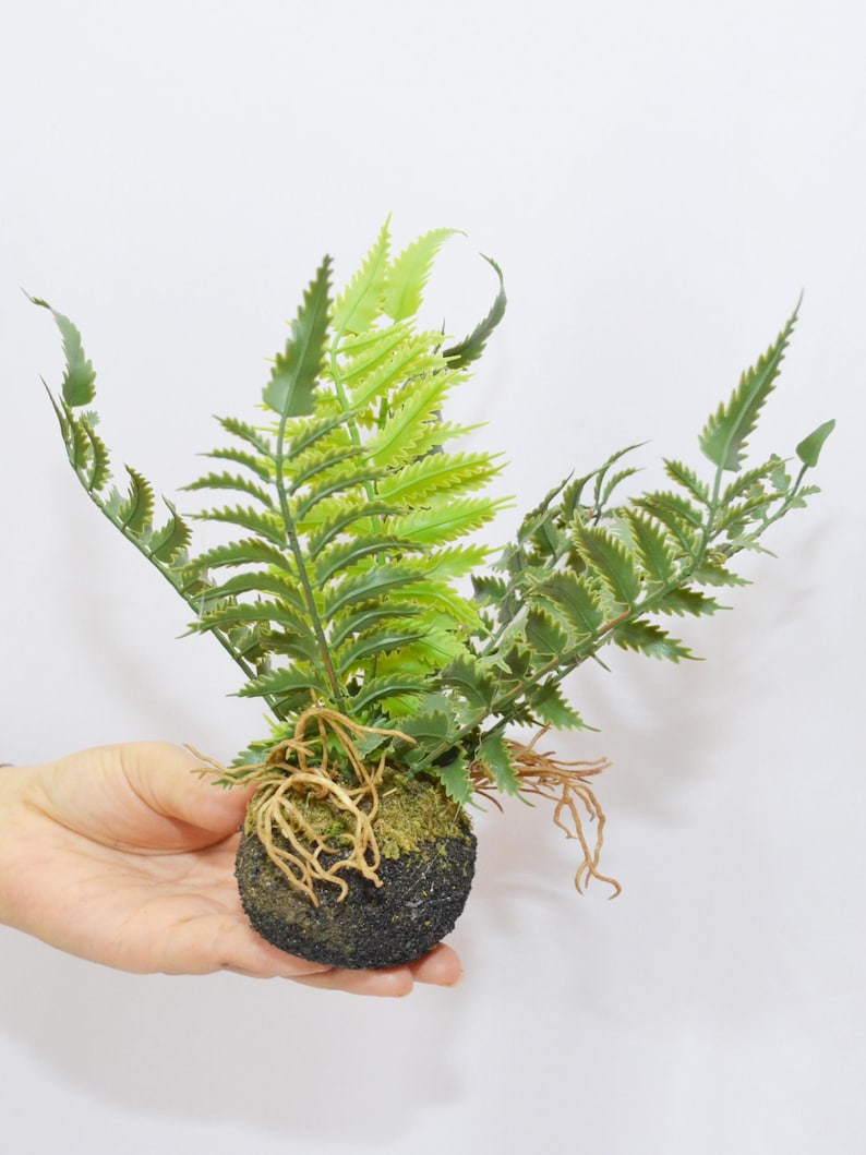 Artificial Fern With Moss Ball, Faux Fern Plant With Realistic Green ...