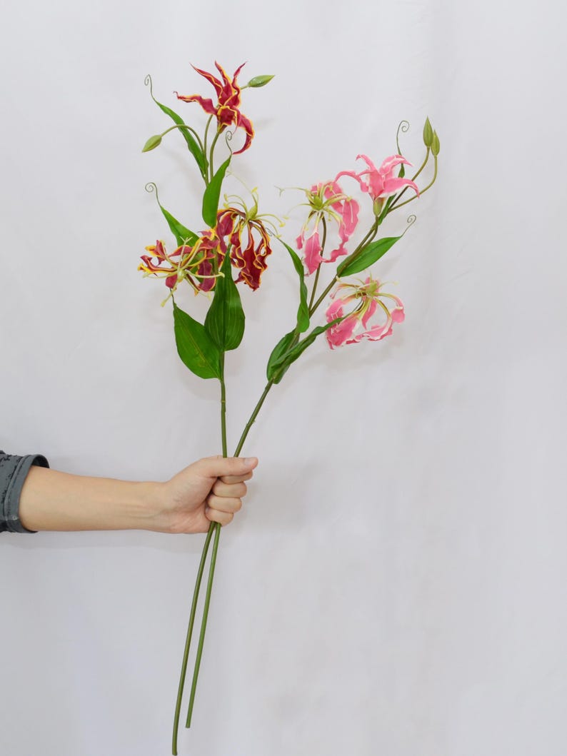 Artificial Gloriosa Lily Stem, Faux Flame Lily Flower, Real Touch ...
