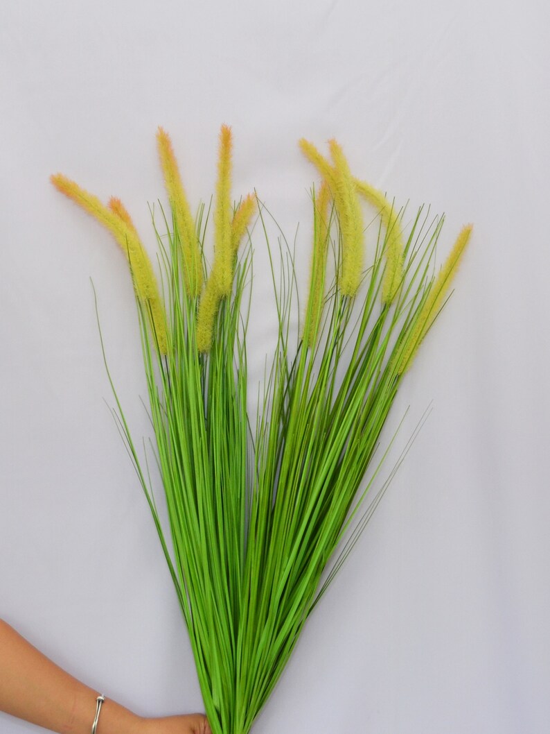 Artificial Setaria Viridis Plants With Leaves, Faux Green Foxtail, Realistic Grass Stems ...