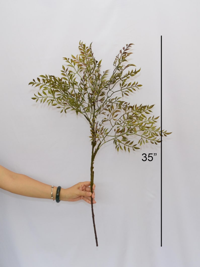 Artificial Nandina Spray, Faux Heavenly Bamboo Branch With Leaves for ...
