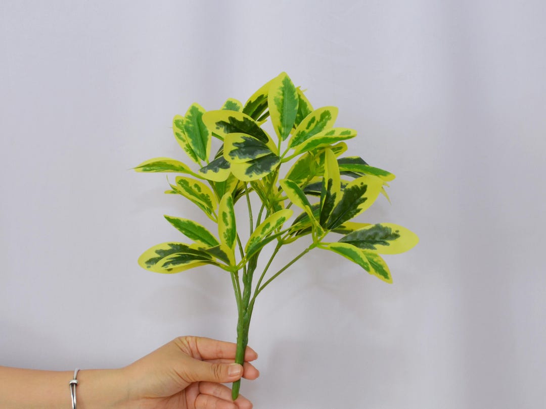 Artificial Variegated Schefflera Stem, Croton Petra Leaf Spray, Faux ...