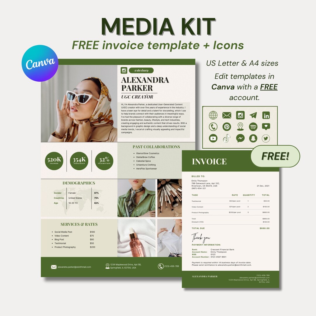 1 Page Media Kit Modern Media Kit, Feminine Media Kit, Influencer Press ...