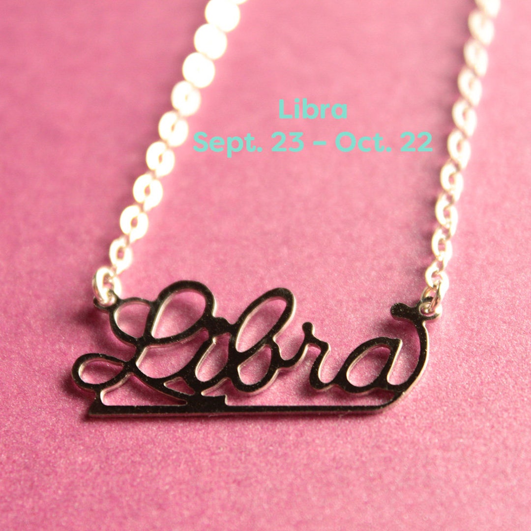 Silver Zodiac Sign - Word Pendant - Chain - Libra - Etsy