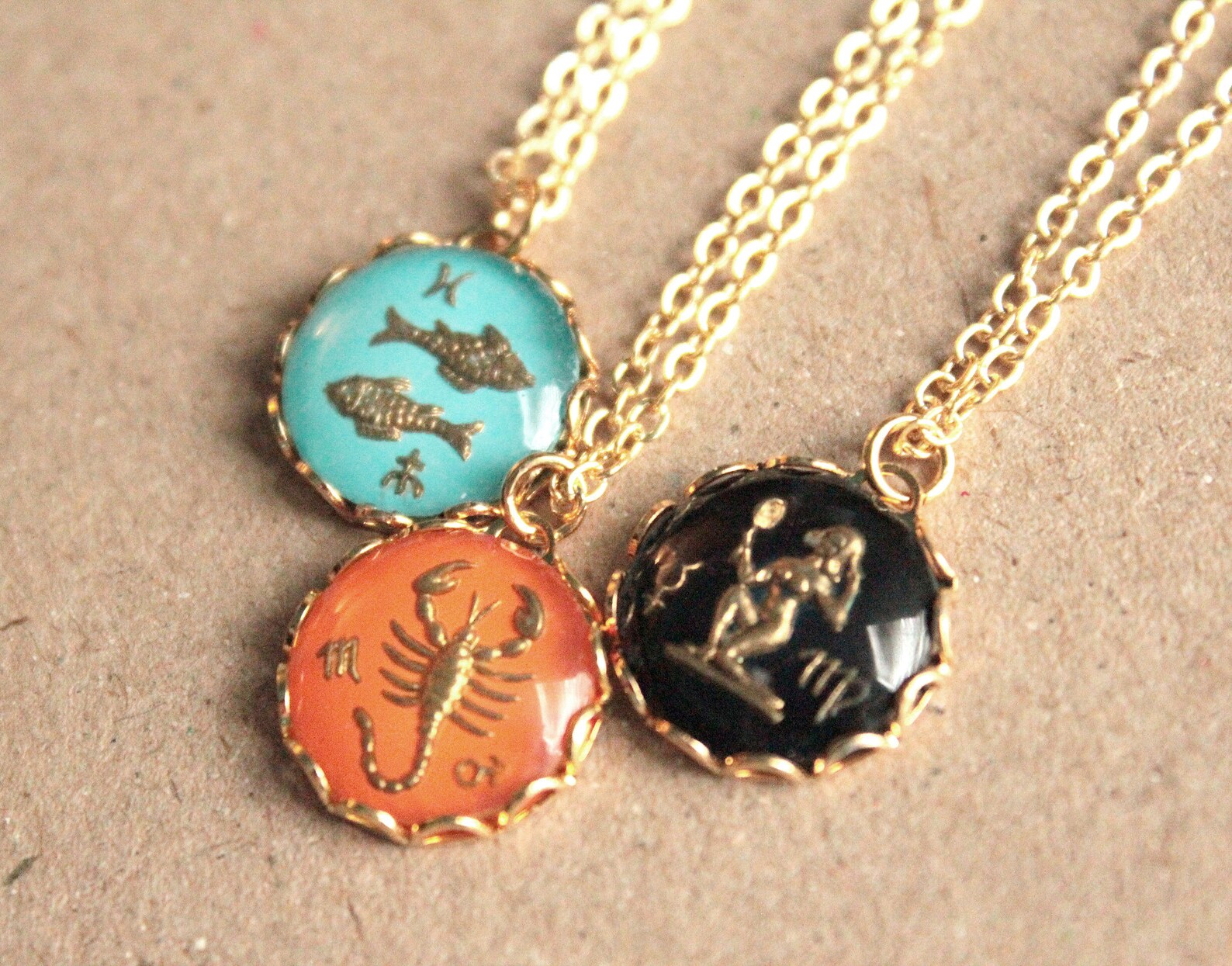 What's Your Sign Necklace Vintage Glass Gold-plated or - Etsy