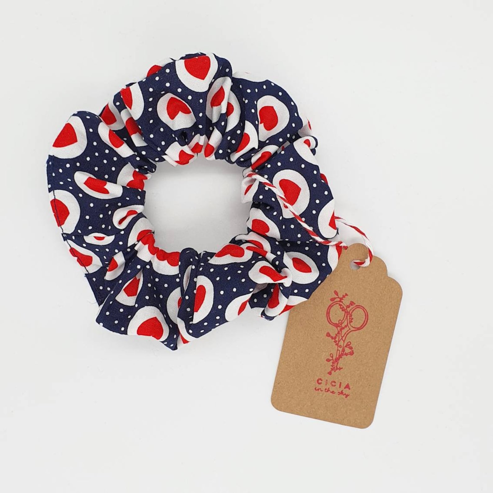 Cute Red Scrunchies, Heart Print Cotton Hair Ties, Kawaii Hair ...