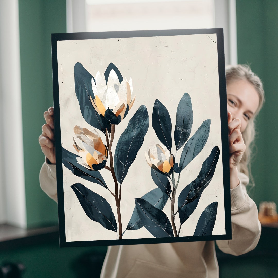 Boho Flower Wall Art, Boho Floral Poster, Printable Wall Art, Mid ...