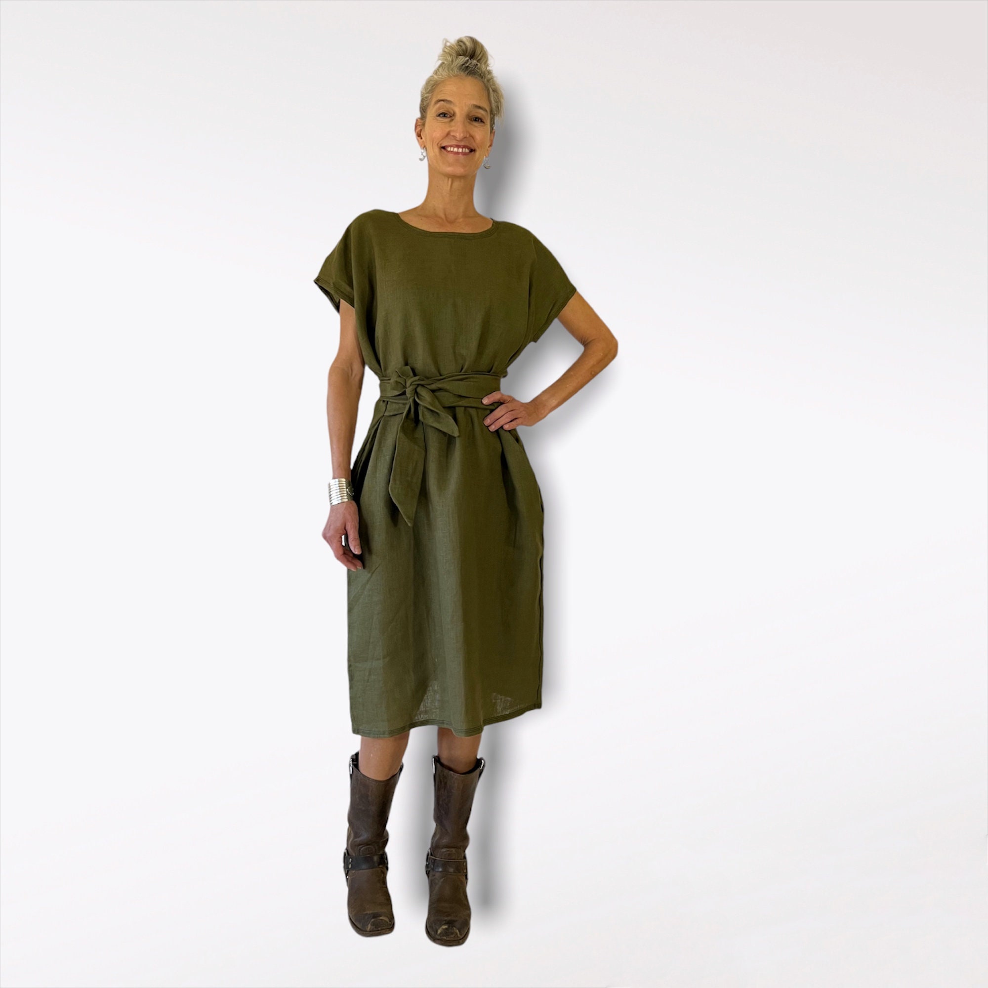 Linen Shift Dress with Pockets