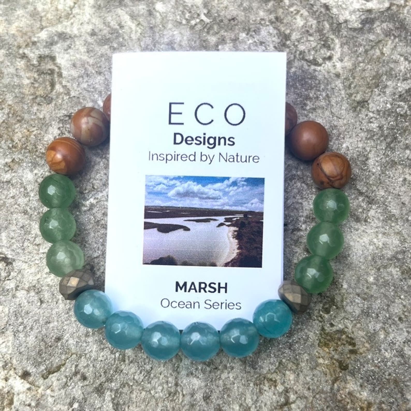 Marsh Bracelet | Nature Bracelet | Green and Blue Jade | Wood Jasper ...