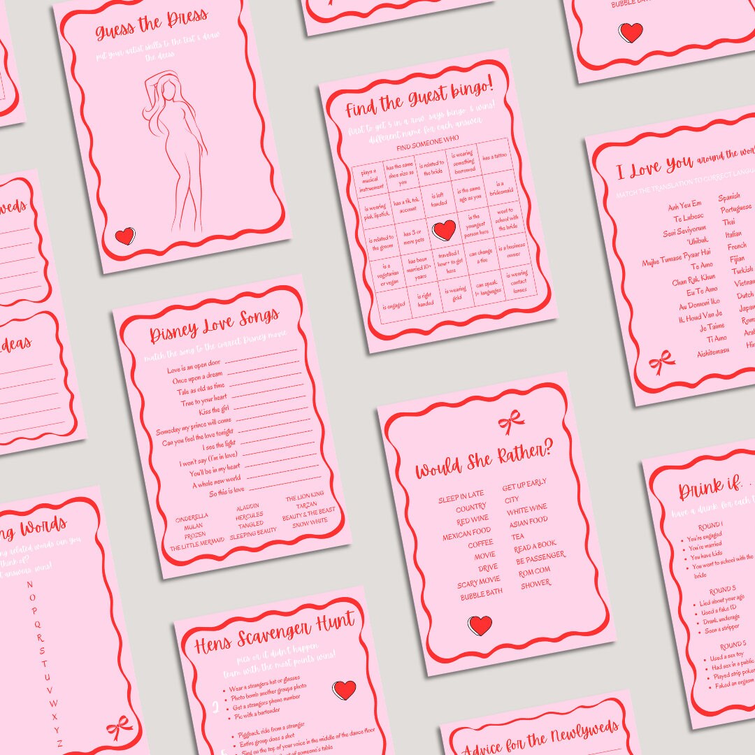 Tying the Knot Games Set Template DIY Canva Games Template Pink and Red ...
