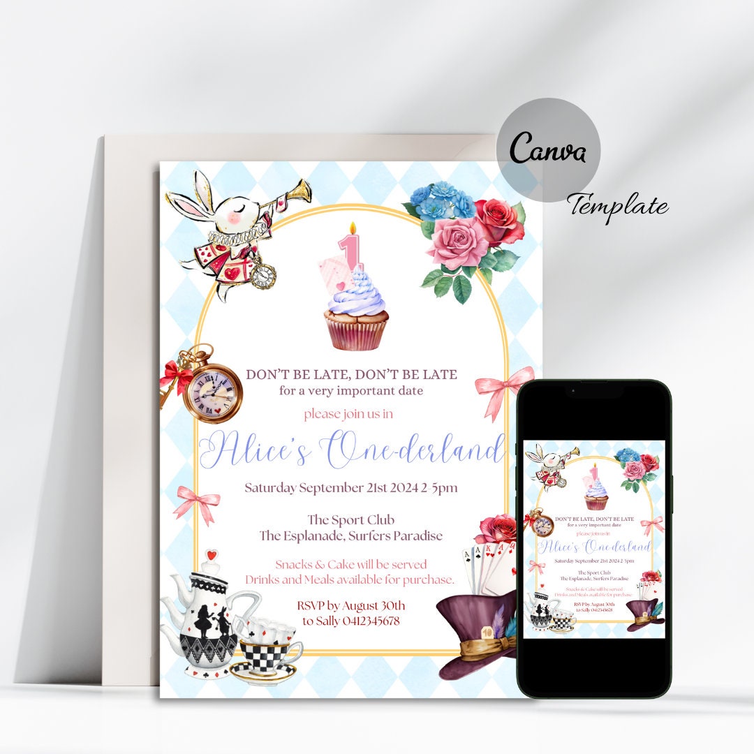 One-derland Tea Party Invitation: Editable Birthday Invite (5x7 Inch ...