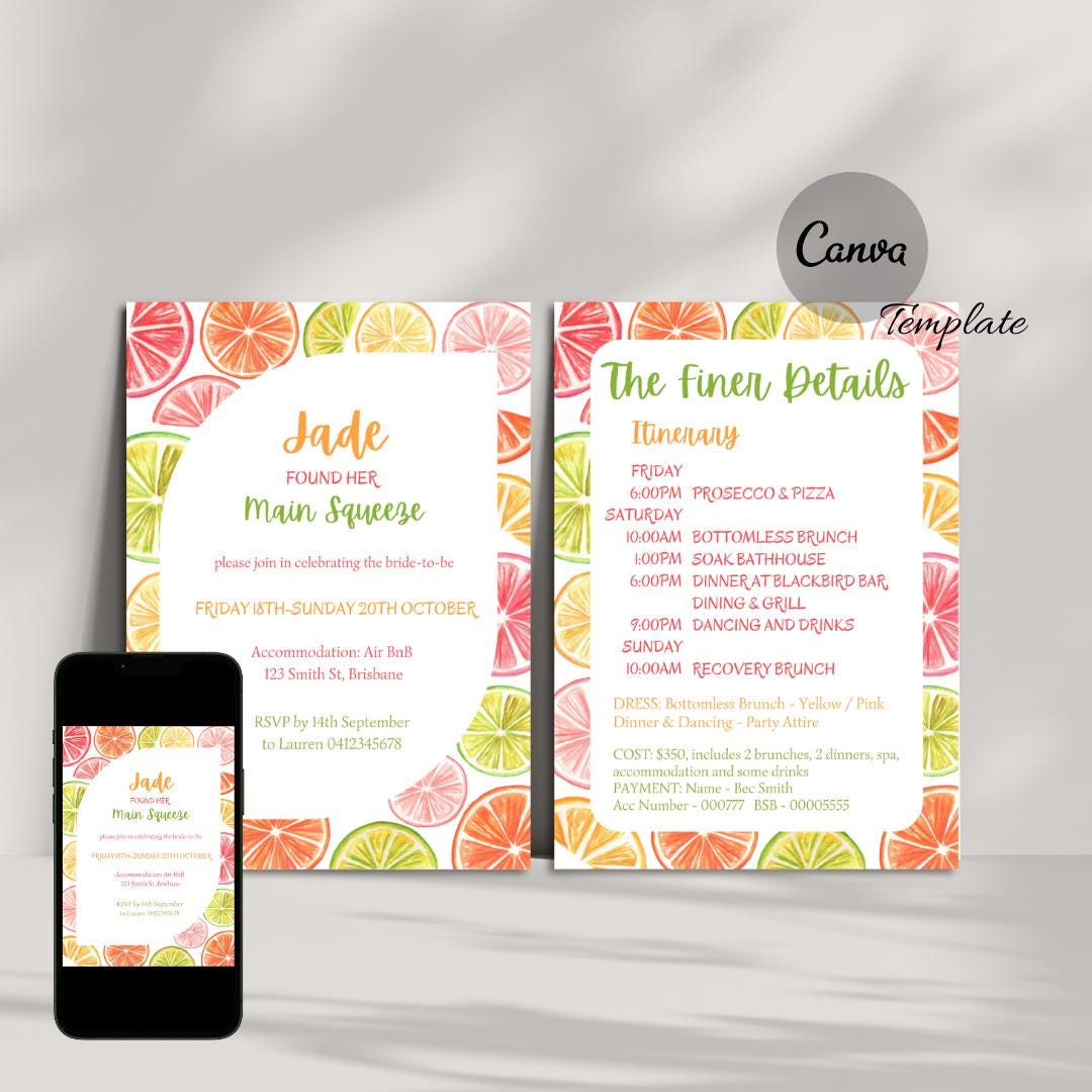 Main Squeeze Hens Party Invitation Template: Bridal Shower ...