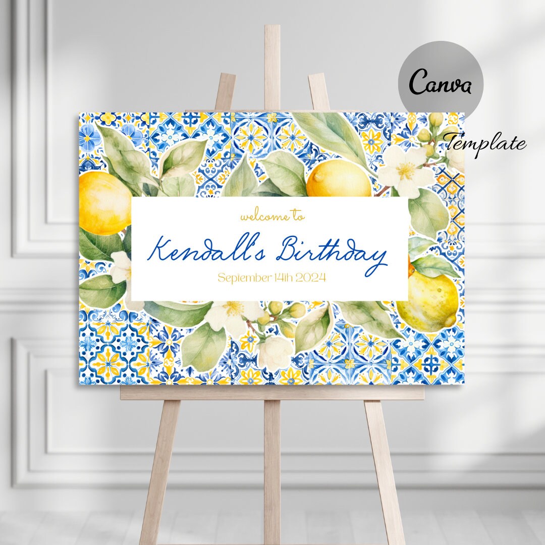 DIY Birthday Party Welcome Sign Easy DIY Canva Template Amalfi Positano ...