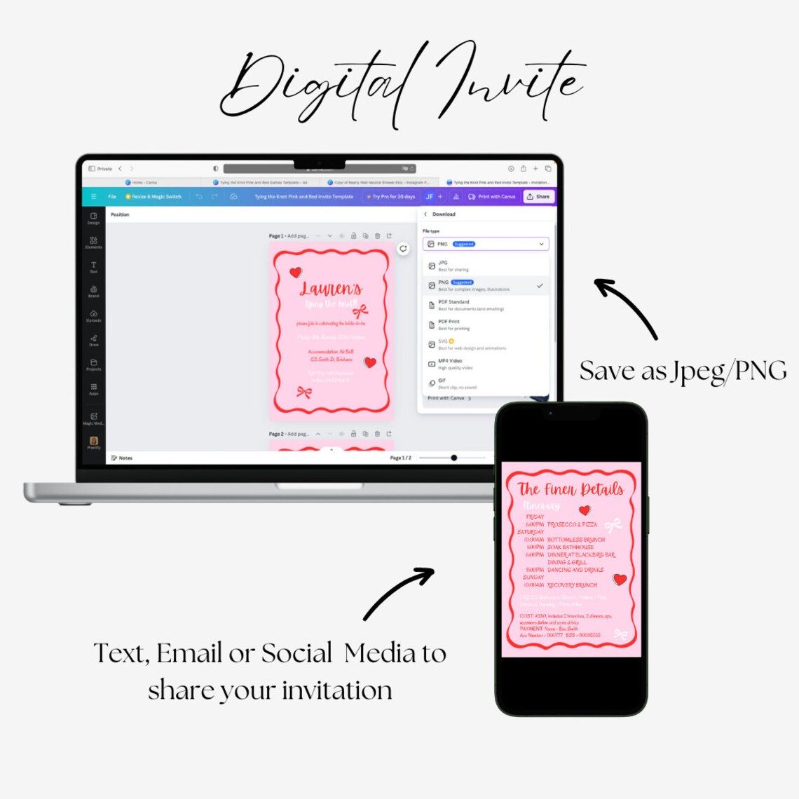 Tying the Knot Invitation Set Template DIY Canva Invitation Template ...