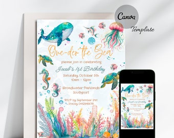 One-der the Sea Birthday Invitation: Ocean Animals Theme (digital ...