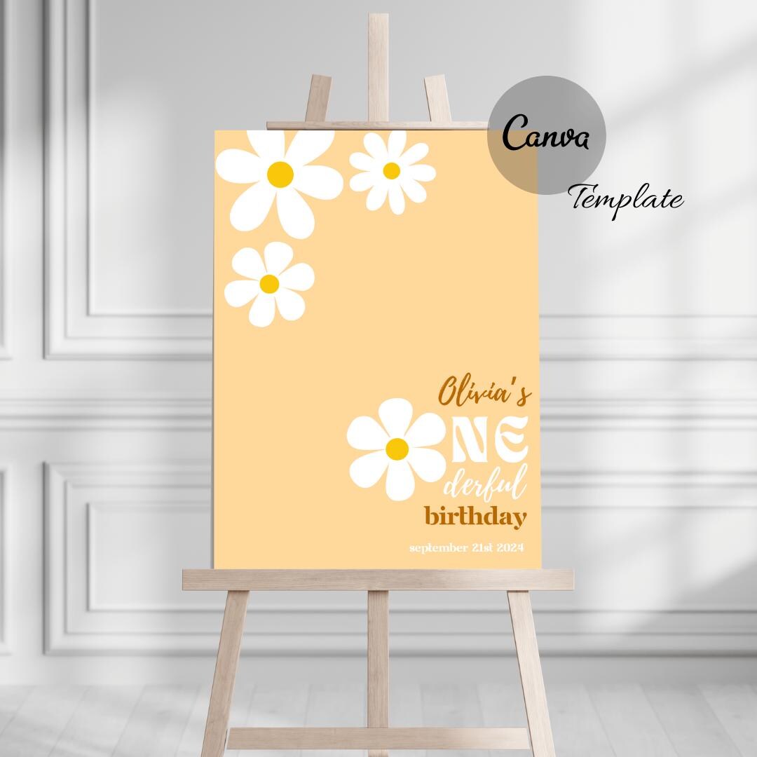One-derful 1st Birthday Welcome Sign Template: Daisy Party Poster (A2 ...