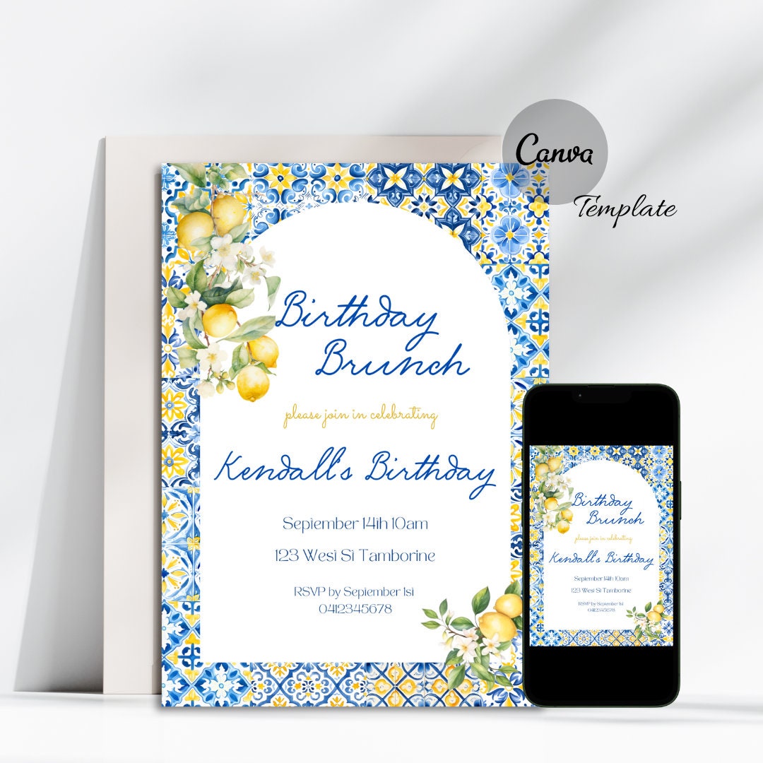 DIY Birthday Party Invitation Easy DIY Canva Template Amalfi Positano ...