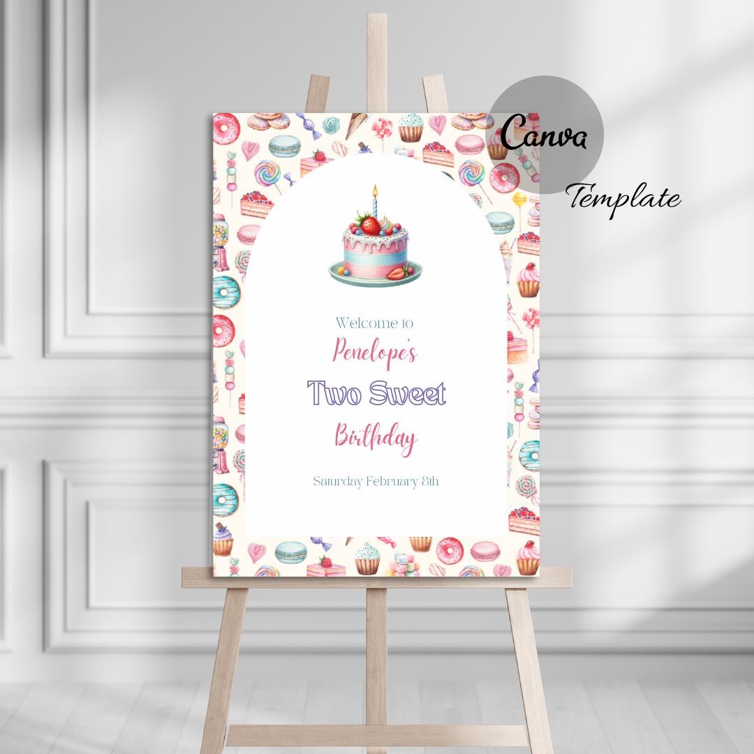 2nd Birthday Welcome Sign Template Two Sweet Birthday Party ...