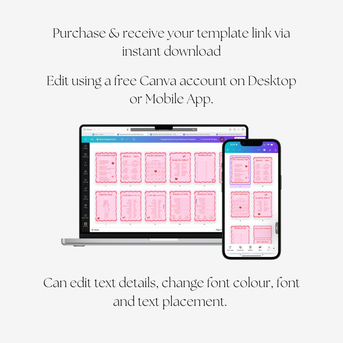 Tying the Knot Games Set Template DIY Canva Games Template Pink and Red ...