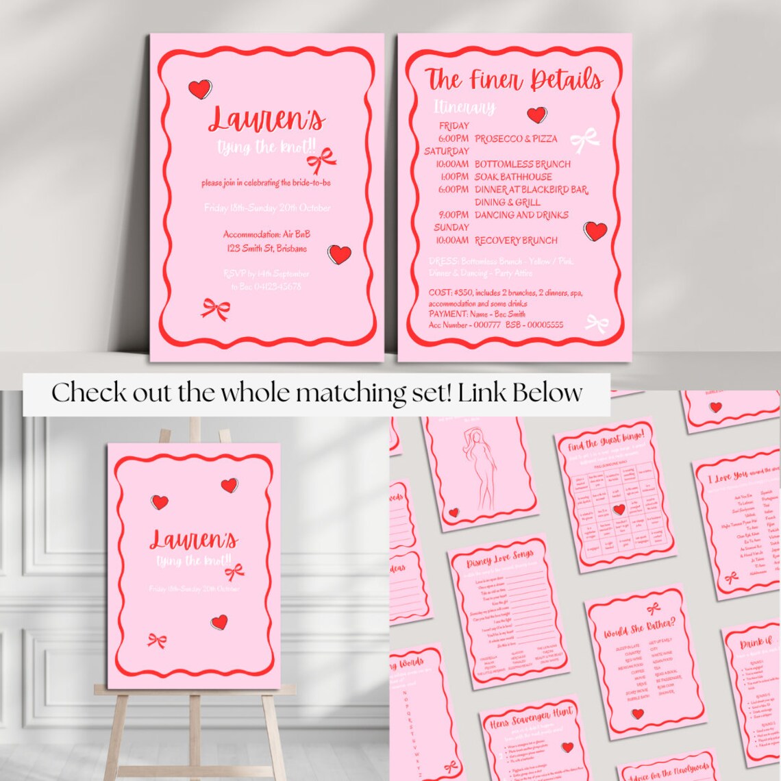 Tying the Knot Games Set Template DIY Canva Games Template Pink and Red ...