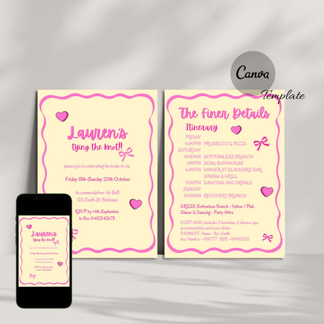 DIY Canva Hens Invitation Set Template Tying the Knot Digital ...