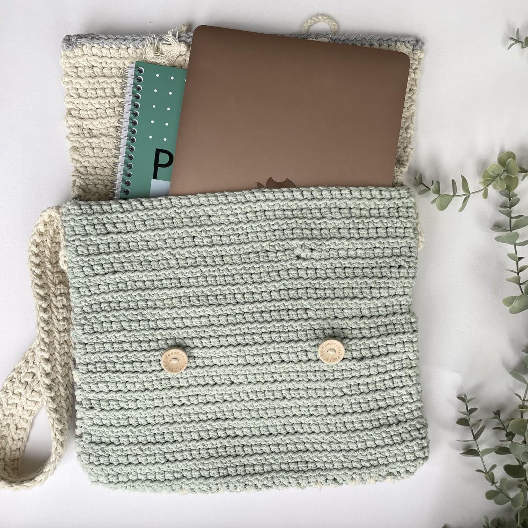 Crochet Satchel, Handmade Crochet Messenger Bag, Sage Green Shoulder ...