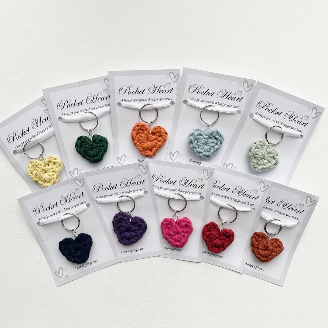 Pocket Heart Keyring, Pocket Hug Keychain, Small Gift, Crochet Keyring ...