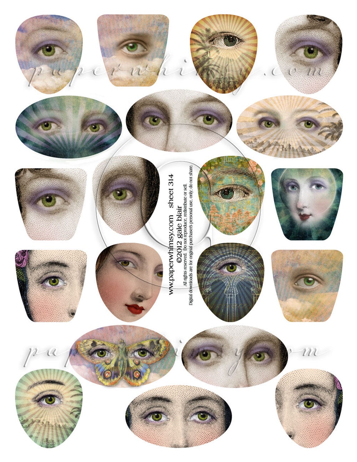 Paperwhimsy Digital Download Collage Sheet Beautiful Eyes ATC ACEO ...