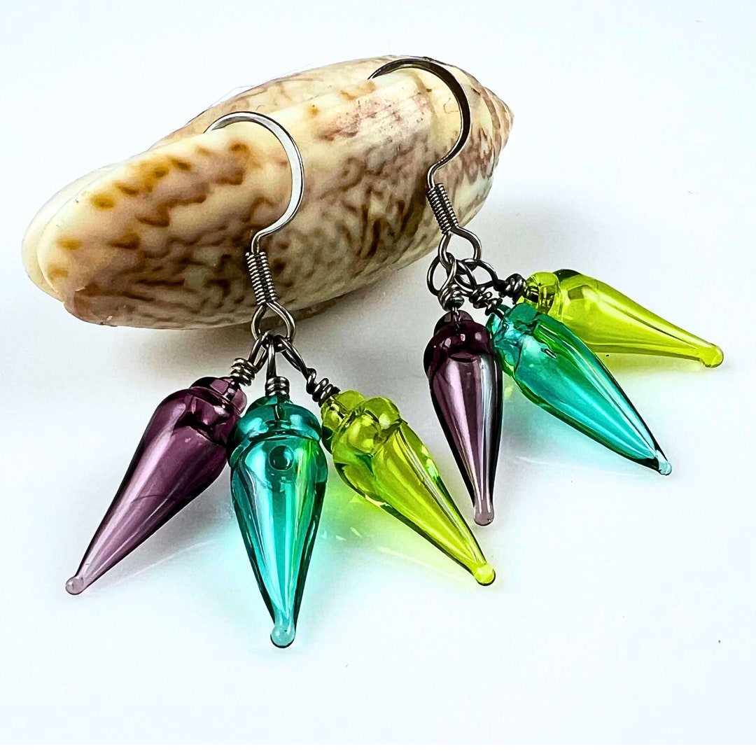 Handmade Lampwork Glass Pod Earrings on Stainless Steel Ear Wires ...