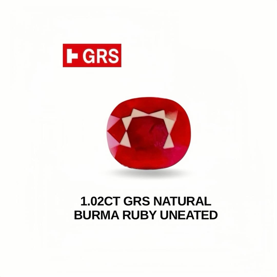 1.02ct GRS Certificate Natural Burma Ruby Unheated Red Color Cushion ...