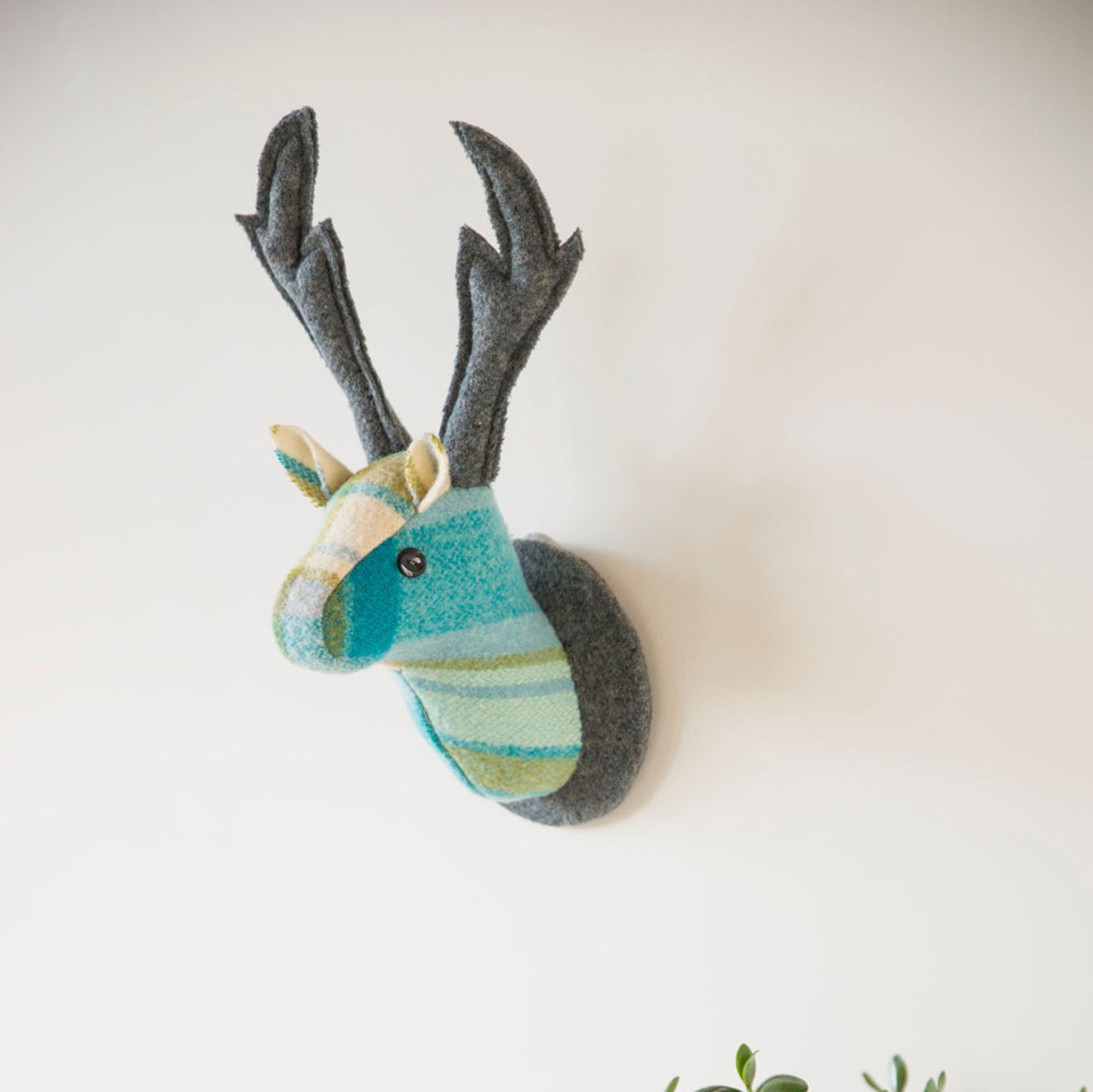 Blue and Green Fabric Deer Head Wall Hanging - Etsy