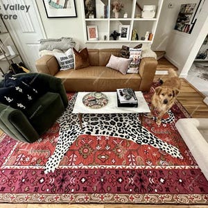 Octavia Leopard Red Hand Tufted Woolen Area Rug 100% Woolen Handmade ...