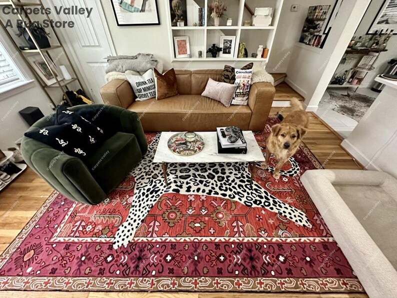 Octavia Leopard Red Hand Tufted Woolen Area Rug 100% Woolen Handmade ...
