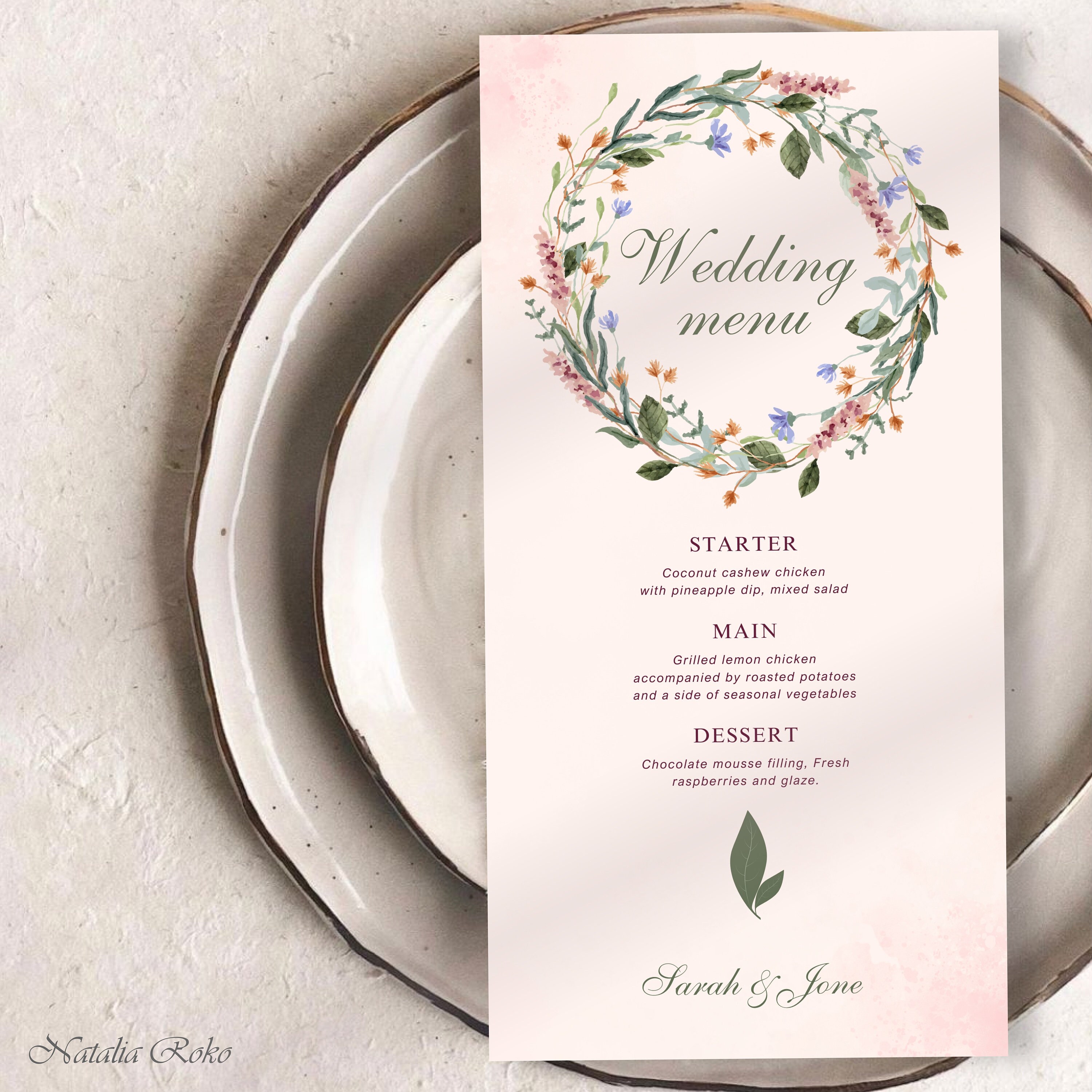 Elegant Wedding Menu Card Template, Printable Design, Instant Download ...