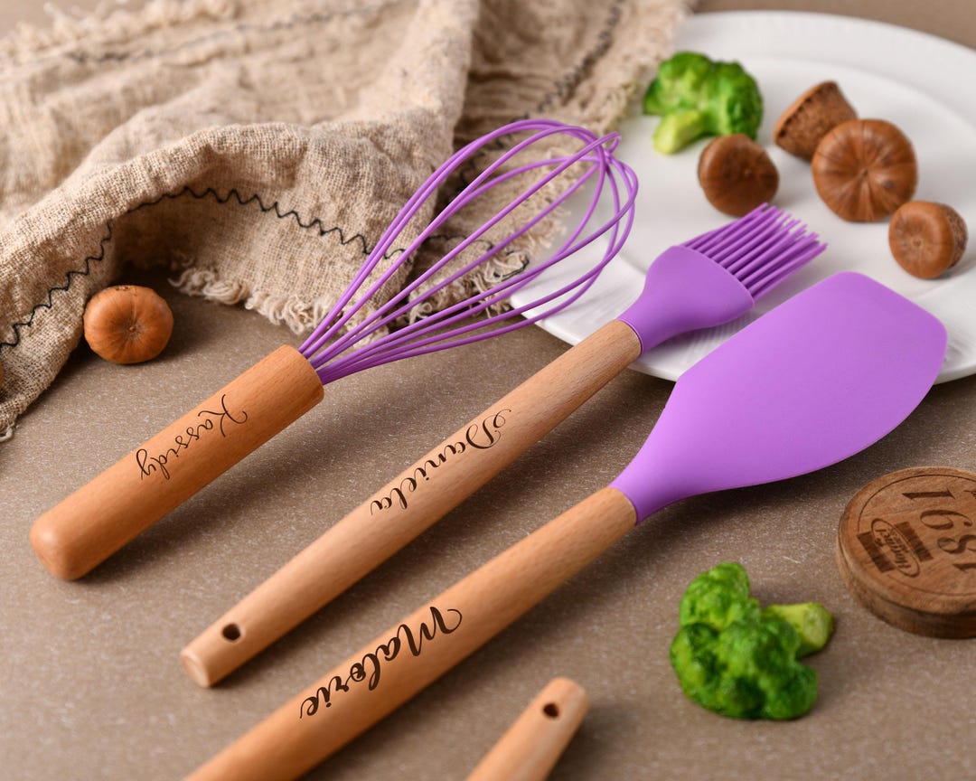Custom Silicone Kitchen 3-piece Set With Wooden Handles Perfect for Any ...