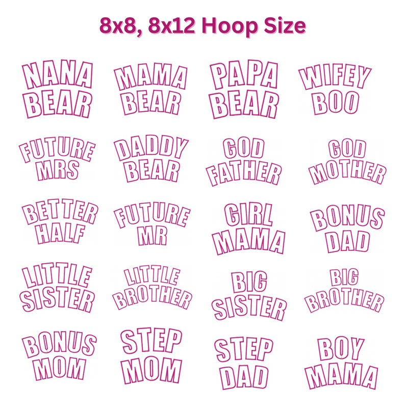 Applique Family Titles Embroidery Designs Bundle, Mom Dad Nana Mimi ...