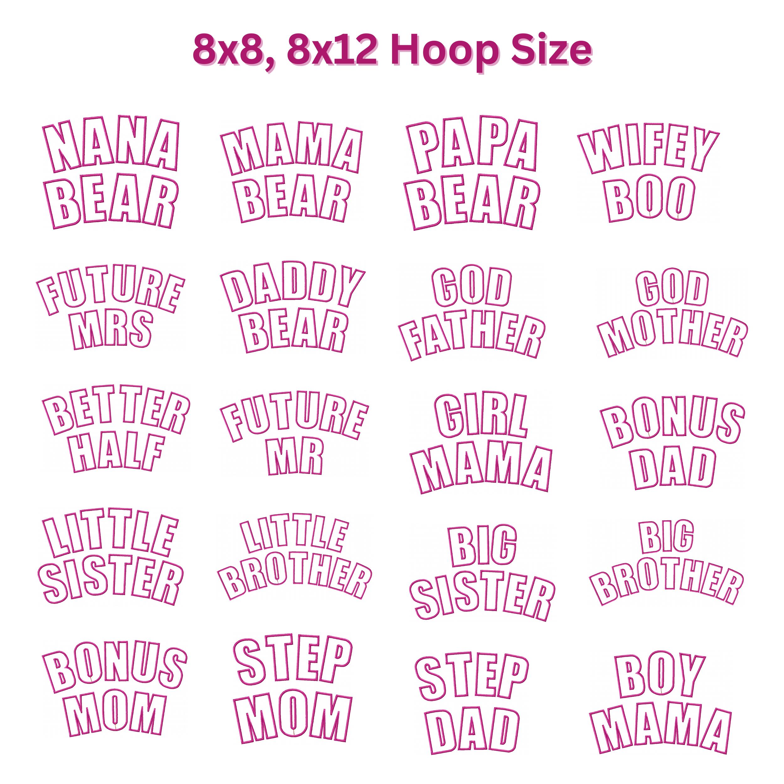 Applique Family Titles Embroidery Designs Bundle, Mom Dad Nana Mimi ...