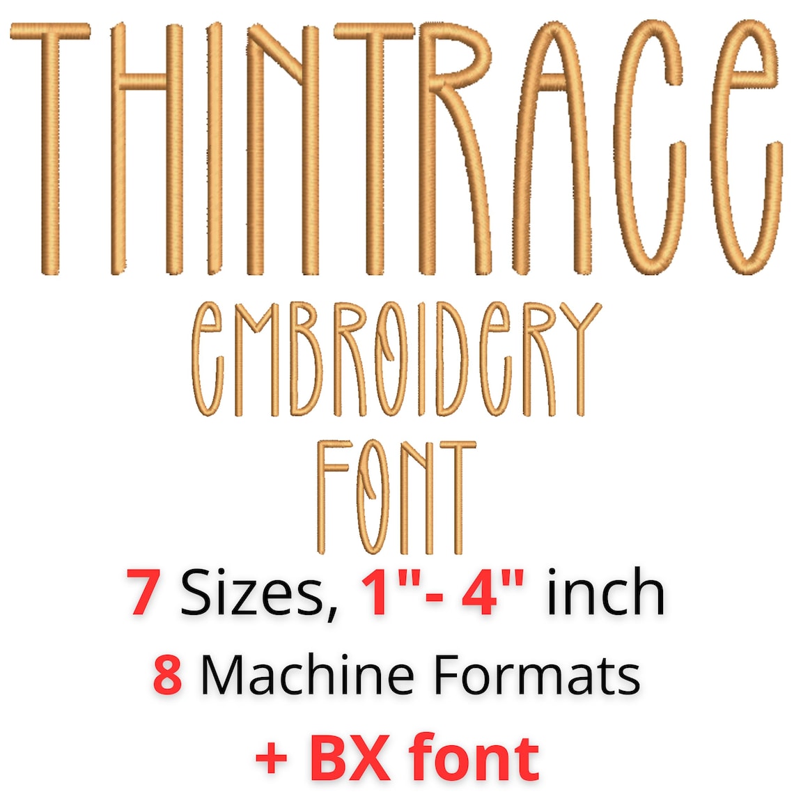 Thintrace Embroidery Font • Tall Skinny Block Alphabet • Satin Stitch ...