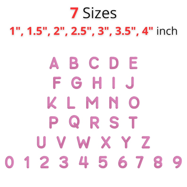 Soft Rounded Embroidery Font | Flat Stitch Alphabet | 7 Sizes 1"-4" | 8 ...