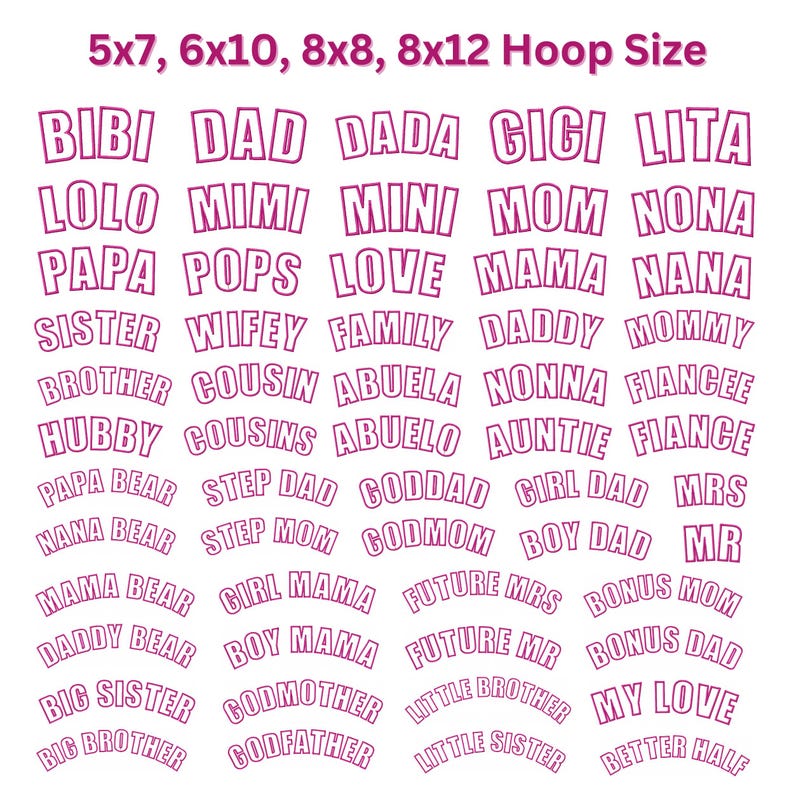 Applique Family Titles Embroidery Designs Bundle, Mom Dad Nana Mimi ...