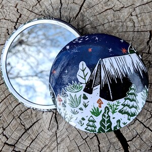 Pocket Mirror | Camping Mirror | Camp Mirror | Tent Linocut | Camping ...