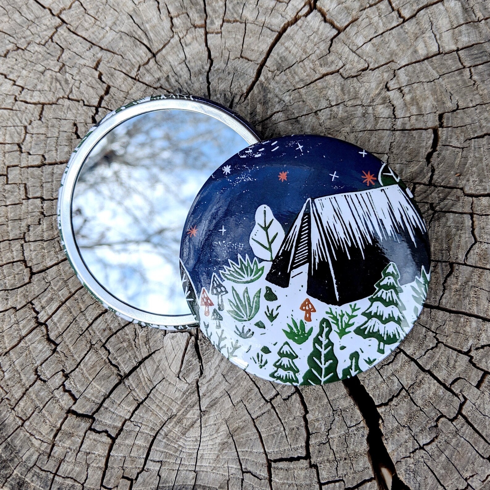Pocket Mirror Camping Mirror Camp Mirror Tent Linocut - Etsy