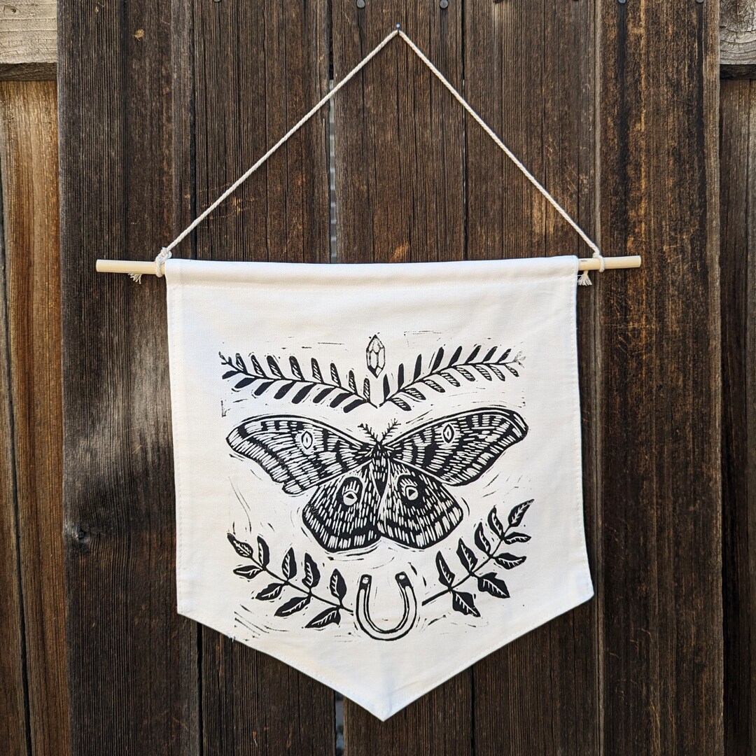 Block Print Flag | Block Print Pennant | Moth Block Print | Moth Print ...