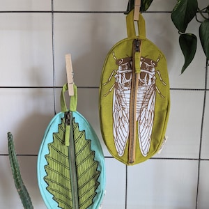 Cicada Zipper Pouch: Hand Screenprinted Cotton Canvas Pencil Bug Insect ...